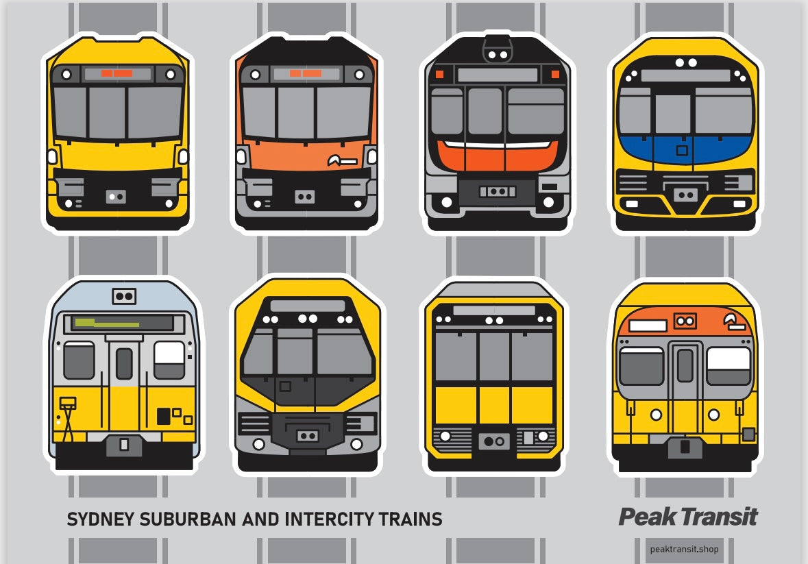 SYD trains lineup sticker sheet – Peak Transit